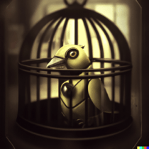 DALL·E 2023-03-27 13.32.38 – steampunk robot canary in a cage digital ...